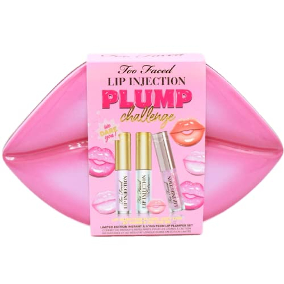 Too Faced Lip Injection Plump Challenge Instant & Long-Term Lip Plumper Gift Set: Lip Injection Plumping Lip Gloss, Extreme Lip Plumper, Maximum Plump Extra Strength Lip Plumper, 3 Count (Pack of 1)