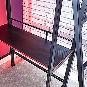 X Rocker I Fortress Gaming Bunk Bed I Built-in Desk and Shelving I Sturdy Metal Frame I Red Wooden Trim I Black