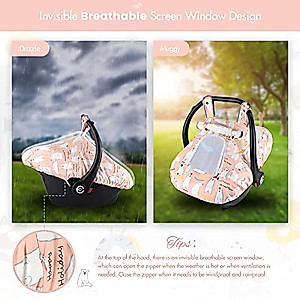 Car Seat Cover for Babies Boy&Girl, CCATTO Infant Carseat Canopy, Skylight Ventilation Design, 2 Layers Windows, Breathable Adjustable Universal Fit Baby Carrier Cover for Spring Autumn Winter