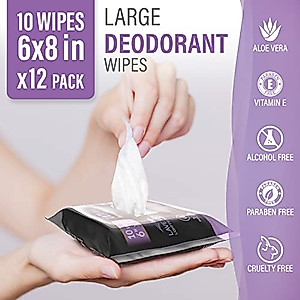 Body Wipes for Women - 12 Pack - 120 Extra Thick Deodorant Wipes - Rinse-Free Lavender Body Wipes - Wet Wipes for Body And Face (120 Wipes 6" x 8", Lavender)