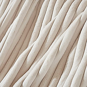 Amélie Home Luxury Jacquard Stripe Faux Fur Throw Blanket, Soft and Warm Thick Furry Throw Blankets in Fall Winter, Woven Fluffy Plush Blanket for Sofa Couch Bed Living Room, Ivory, 50"x 70"