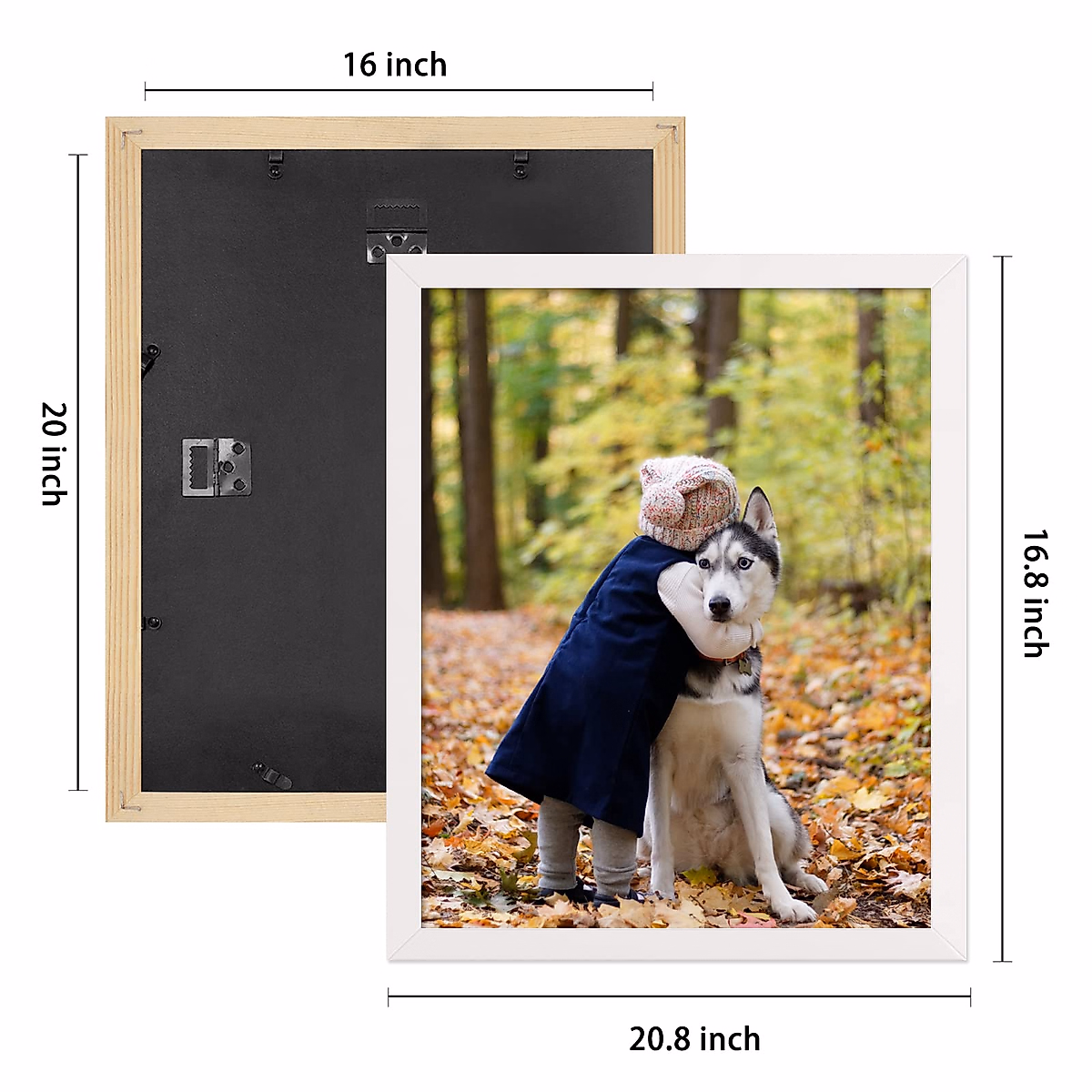 WEARTER 16x20 Poster Frames 2 Pack White 20 x 16 Picture Frame Solid Wood Frames 16 by 20 Photo Frames for Wall Mounted Frames Hanging Vertical and Horizontal