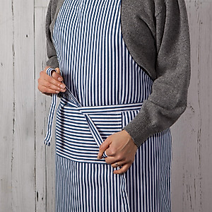 Now Designs Narrow Stripe Cotton Chef's Kitchen Apron, Royal Blue Stripe 28 x 32 in