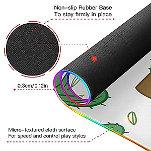 Large RGB Gaming Mouse Pad Cactus Plants Editorial Decoration Purposes Glowing Extended Mousepad 35.4x15.7in, Soft Anti-Slip Rubber Base Luminous Mouse Mat for Pc Laptop, Gaming, Office, Home