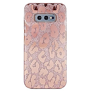 J.west Galaxy S10E Case 5.8-inch, Luxury Saprkle Bling Glitter Leopard Print Design Soft Metallic Slim Protective Phone Cases for Women Girls TPU Silicone Cover Case for Samsung S10e Rose Gold