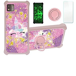 jioeuinly Vortex V22S Case Compatible with Vortex V22 Phone Case Cover [with Tempered Glass Screen Protector][Hard PC + Soft Silicone][Gold Glitter+Luminous] JSF-DJS