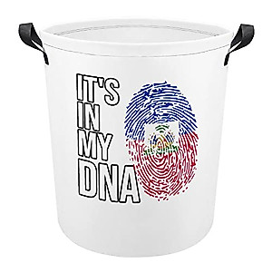 It's in My DNA Haiti Flag Large Laundry Basket Hamper Bag Washing with Handles for College Dorm Portable