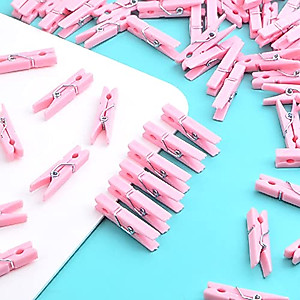 100 Piece Pink Plastic Photo Clips Small Laundry Clothespins Clips Decorative Craft Paper Clips for String Fairy Lights Picture Home Office Decor, 34 x 5 x 8.5 mm