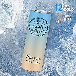 Personalized Girls Trip Tumbler, Custom Beach Vacation Tumbler with Name, Girls Weekend Gifts for Women, 2025 Girl Trip Cup Gifts, 20 oz Stainless Steel Cup with Straws, Bachelorette Party Gift