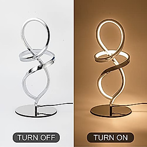 Mayful Modern Table Lamp, LED Spiral Lamp, Stepless Dimmable Bedside Lamp, Contemporary Nightstand Lamp, Chrome Desk Lamp for Bedroom Living Room Home Office, 12W