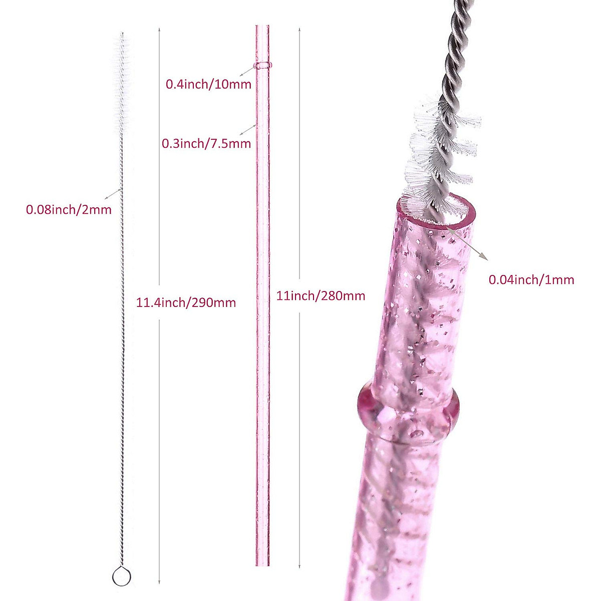 Ayoyo 6 Pcs 11 Inch Reusable Plastic Straws Glitter Party Wedding Holiday Drinking Straw for Tumbler 1 Cleaning Brush Include