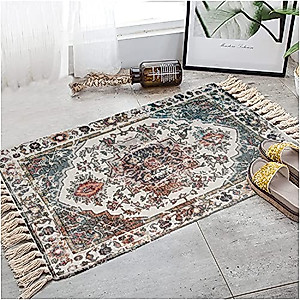 THE ART BOX Area Rug 2x3, Boho Tribal Area Rug, Patio Rug, Machine Washable for Living Room, Bedroom, Bathroom, Kitchen, Printed Persian Vintage Home Decor, Carpet for Indoor Outdoor (White & Blue)