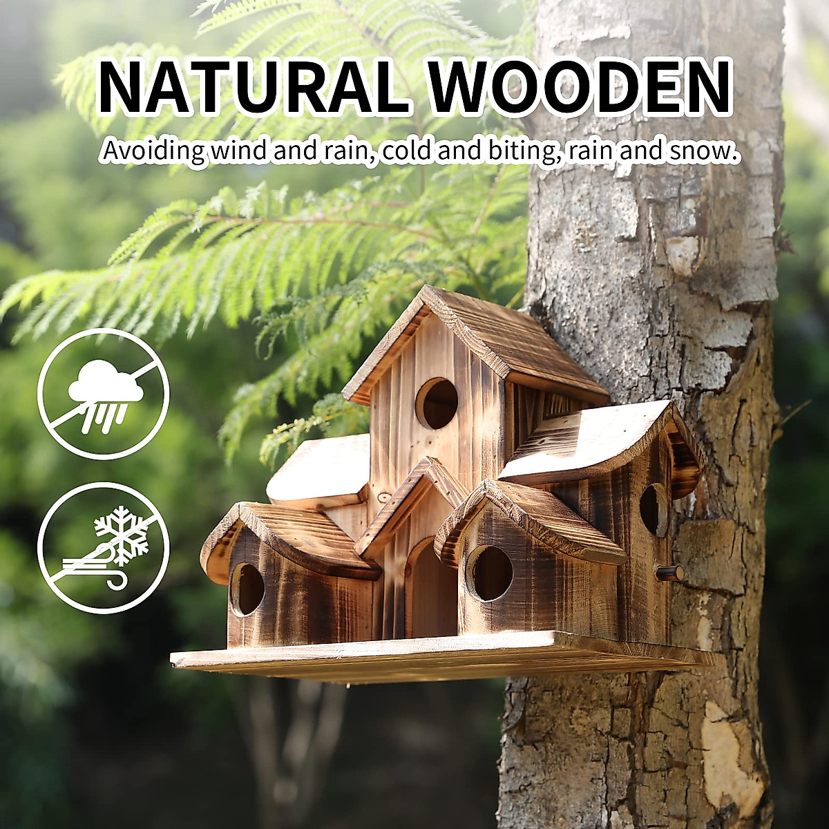 Bird House,Bird House for Outside,Hummingbird House with 6 Hole,Bluebird Finch Cardinals Hanging Big Birdhouse,Nesting Box Birdhouse for Backyard/Courtyard/Patio Decor.