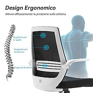 SIHOO Ergonomic Office Chair, Swivel Desk Chair Height Adjustable Mesh Back Computer Chair with Lumbar Support, 90° Flip-up Armrest (Black)