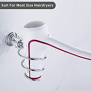WOLIBEER Crystal Hair Dryer Holder, Chrome Blow Dryer Hanger Rack Spiral Bathroom Accessories Hair Care Tools Organizer Wall Mounted