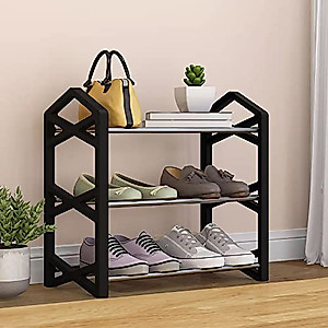 LODFHLL 3-Tier Small Shoe Rack，Metal Lightweight Shoes Shelf Multifunctional Organizer Stackable Stand Footwear Display Shelf，for Closet Hallway Entryway Living Room Bedroom (3-Tier Black Shoe Rack)