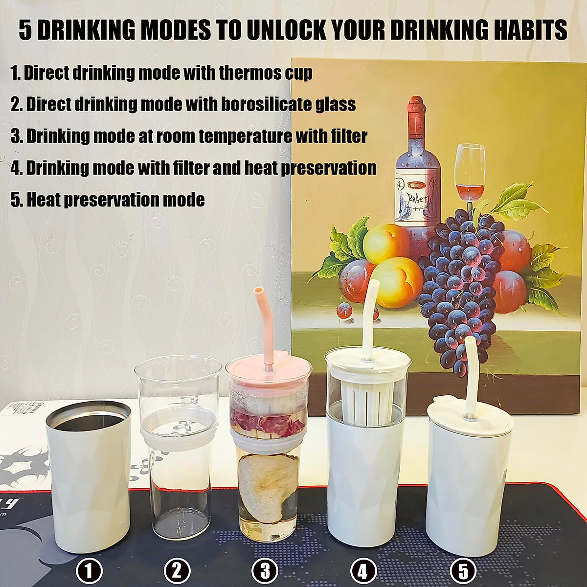 YULUDZSW Stainless Steel Vacuum Insulated Tumbler, With Lid And Straw, 20 Oz Perfect Size Iced Coffee Smoothie Cup, 3 In 1 Water Cup, For Home, Office Or Car, Hot And Cold Drinks Thermal