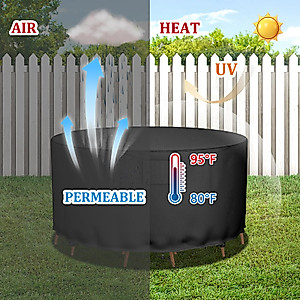 Falflor Round Patio Furniture Cover 600D Oxford Outdoor Round Table and Chair Cover Waterproof Round Table Cover Windproof Anti-UV Garden Furniture Cover 84''D x 28''H