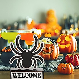 ABOOFAN Halloween Wood Table Decor Black Bat Spider Wooden Cutouts Figurine Wood Welcome Sign Haunted House Party Table Decor