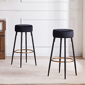 DUHOME Set of 2, Modern Round Velvet Bar Stools, Height 30 Inches, Kitchen Breakfast Round Dining Chair Height for Coffee Shop, Bar, Home Balcony(2pcs, Black)