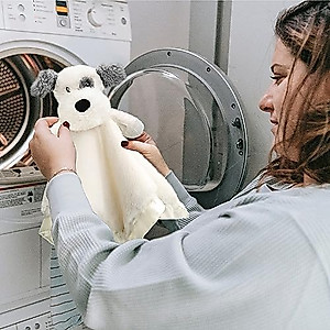 BEILIMU Baby Security Blanket Soft Unisex Lovey Stuffed Animal with Satin Backing for Newborn Boys and Girls, Lovely Dog Snuggle Toy, White 14 Inch