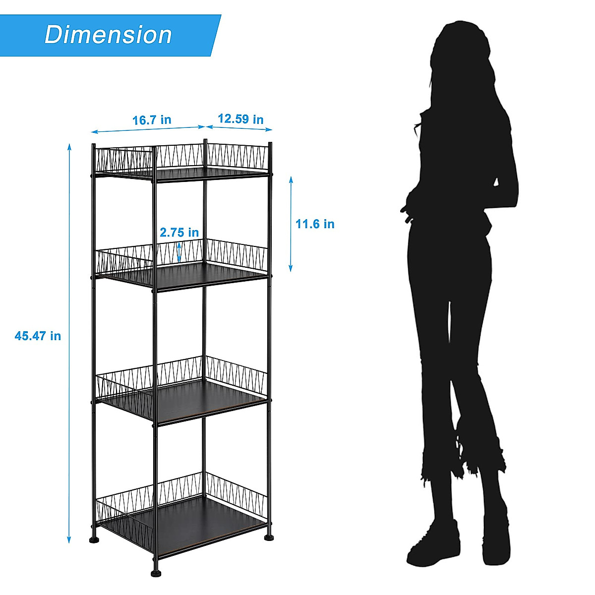 OYEAL Bathroom Shelves Freestanding Bathroom Towel Storage 4 Tier Wire Shelving Unit Bathroom Standing Shelf Floor Organizer for Pantry Kitchen Laundry Room Organization, Black