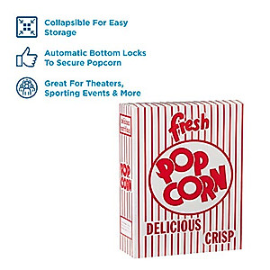 Dixie Close-Top Movie Theater Popcorn Box by GP PRO (Georgia-Pacific), 2E, Red Striped, 2" Width, 4.38" Length, 7" Height, (Case of 500)