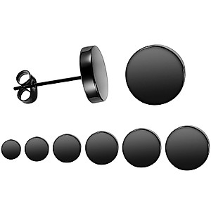 7 Pairs Black Earrings Surgical Steel Studs Hypoallergenic 316L Stainless Steel Stud for Men Women Contain 3,4,5,6,7,8,10 mm