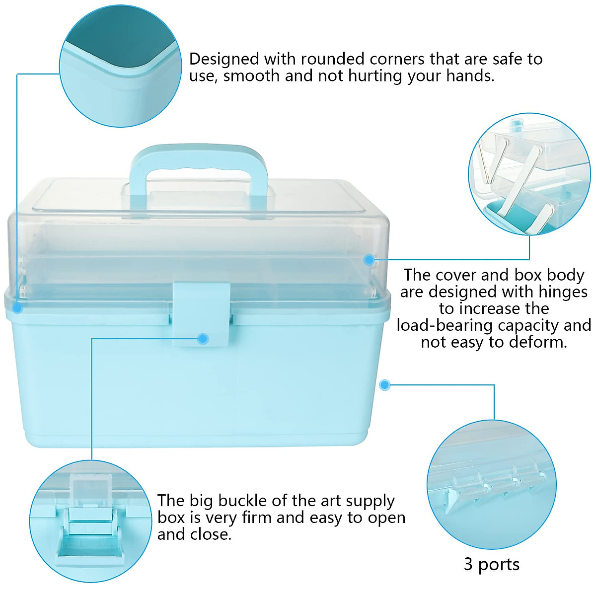 3-Layers Plastic Portable Storage Box with Tray, Craft Supply Box with Handle, Arts and Crafts Case, Sewing Supplies Organizer, Multifunctional Storage Box for Medicine, Perfect for Home Office