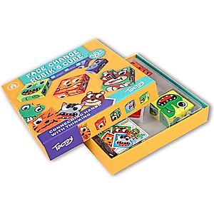 Wooden Toy Face Change Rubik's Cube Building Blocks Puzzles Expression Building Blocks Game Educational Games Montessori Toy Children's Logical Thinking Intellectual Training Challenge Card Toys.