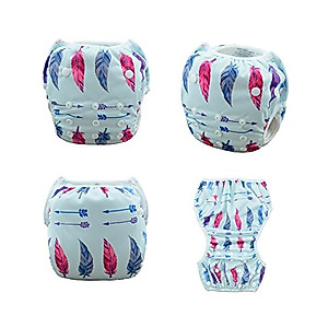 Babygoal Baby Swim Underwear for Swim lesson, Reuseable Washable Adjustable Swiming Diapers Girl color SW20, one size( 0-2 years), Feather