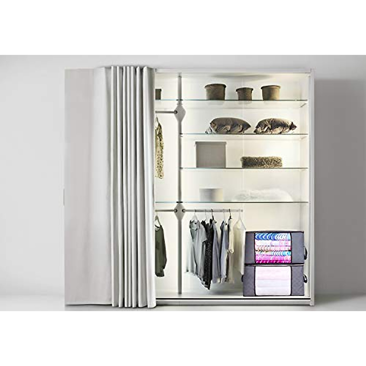 Clothes Storage Bag, Large Capacity Clothes Storage Organizer with Clear Window, 3 Layer Foldable Fabric, Sturdy Handles Storage for Comforters,Bedding,Blankets and Clothing, 3 Pack, 90L, Grey