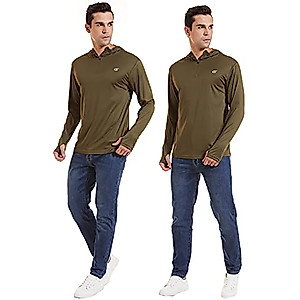 Satankud Mens UPF 50+ UV Sun Protection Hoodie Thumb Long Sleeve Fishing Shirt ArmyGreen XX-Large