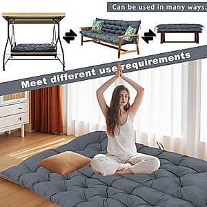 HIYEN Porch Swing Cushions 3 Seater Replacement, Waterproof Bench Cushions for Outdoor Furniture with Backrest, 4" Thickened Patio Swing Cushion with Ties (Light Grey, 70 * 40 inch)