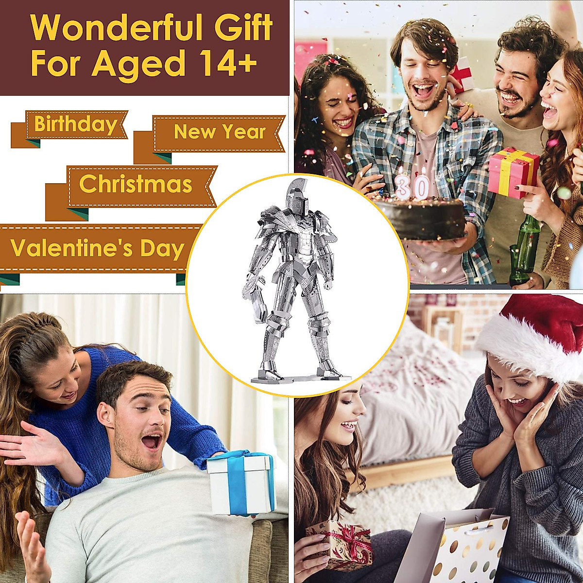 Piececool 3D Metal Puzzles for Adults DIY Mecha Model Kits Building Blocks, Black Knight 3D Figure Model kit Brain Teaser Puzzle Fidget Toys Hobbies for Men, Great Birthday Gifts -125 Pcs