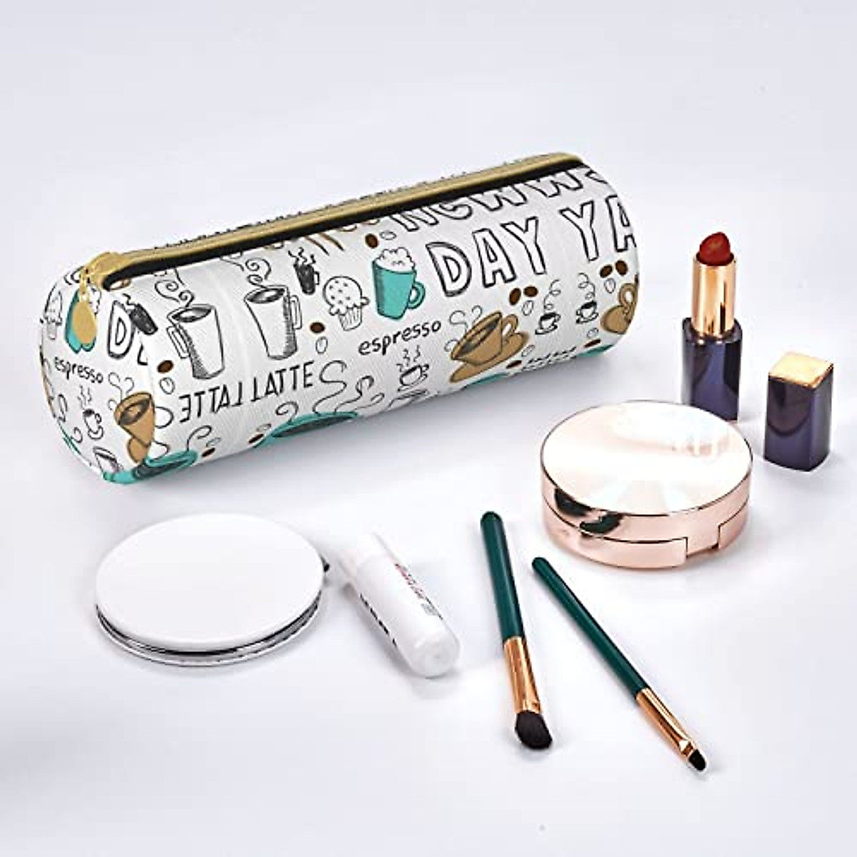 ASEELO Delicious Coffee Pencil Case Pencil Pouch Black Pencil Bag PU Leather Pen Case Big Capacity Pencil Case,for Pens, Markers, Makeups, Change, Coins