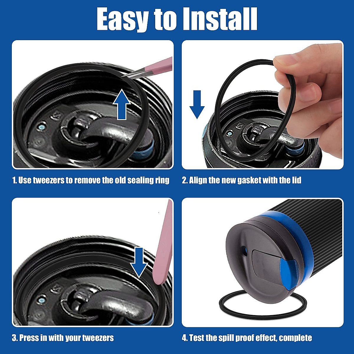 6pcs Replacement Gaskets Compatible with Contigo Snapseal Byron Travel Mug 16 & 20oz, Leakage-Proof Rubber Seals Ring Lid Gaskets Replacement Parts Compatible with Contigo Mugs (Black)