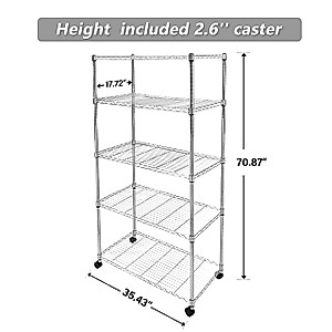 Simple Deluxe Heavy Duty 5-Shelf Shelving Unit, 35" D x 18"W x 70" H, 35 x 18 x 70‘’, Chrome