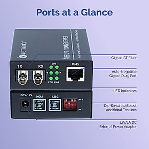 Networx® Gigabit Ethernet Fiber Media Converter - UTP to 1000Base-LX - ST Singlemode, ...