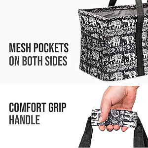Lucazzi Extra Large Utility Tote Bag - Oversized Collapsible Reusable Wire Frame Rectangular Canvas Basket With Two Exterior Pockets For Beach, Pool, Laundry, Car Trunk, Storage - Gray Elephant