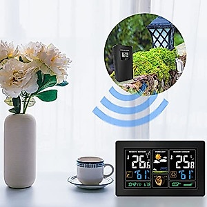XARONF Weather Station with Atomic Clock Indoor Outdoor Thermometer, Humidity and Temperature Monitor Barometer Hygrometer with High Precision Sensor, Black