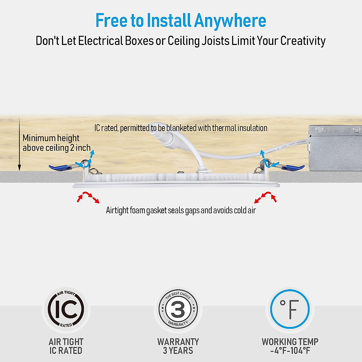 TORCHSTAR 12-Pack 5CCT 6 Inch Ultra-Thin LED Recessed Lighting with Junction Box, Aluminum, 2700K3000K3500K4000K5000K, 5%-100% Dimmable Slim Recessed Downlight, 12W 1000LM, ETL & ES Certified