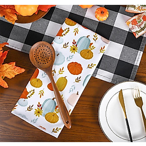 AnyDesign 4 Pack Fall Kitchen Dish Towel Thanksgiving Leaves Pumpkins Tea Towels 18 x 28 Inch Autumn Rustic Vintage Fall Harvest Dishcloth Hand Drying Cloth Towel for Holiday Kitchen Cooking Baking