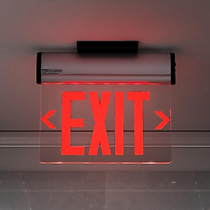 TANLUX Red Exit Signs for Business, LED Edge Lit Exit Sign, UL 924, Hardwired Emergency Exit Lights with Battery Backup, Aluminum Housing with Rotating Acrylic Clear Panel, AC 120/277V, 1 Pack