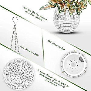 Disco Ball Planter for Indoor Outdoor | Self Watering Hanging Flower Pot | 6'' Unique Boho Vase Home Office Balcony Patio Tabletop Room | Small Mirror Plant Holder | Retro Groovy Little Wall Hanger