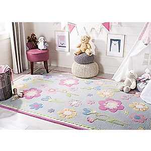 SAFAVIEH Kids Collection 8' x 10' Blue/Multi SFK311A Handmade Floral Wool Area Rug