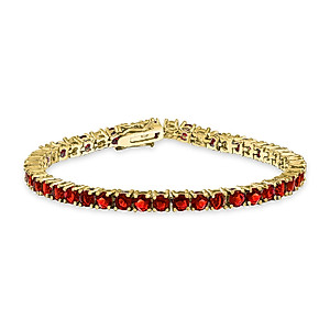 Bling Jewelry Traditional 12CTW Prong Basket Set Solitaire Round Cubic Zirconia Simulated AAA CZ Red Garnet Tennis Bracelet for Women Prom Bridesmaid 14K Gold Plated 7.5 Inch