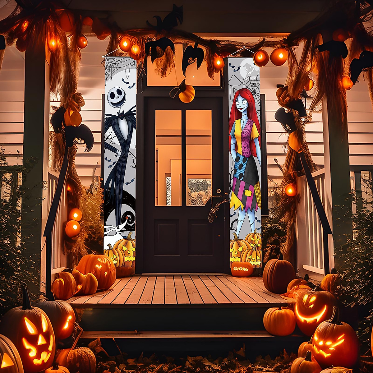 Jack Sally Banners Porch Signs Halloween Decor Christmas Nightmare Banner Halloween Decorations Outdoor Before Party Banner