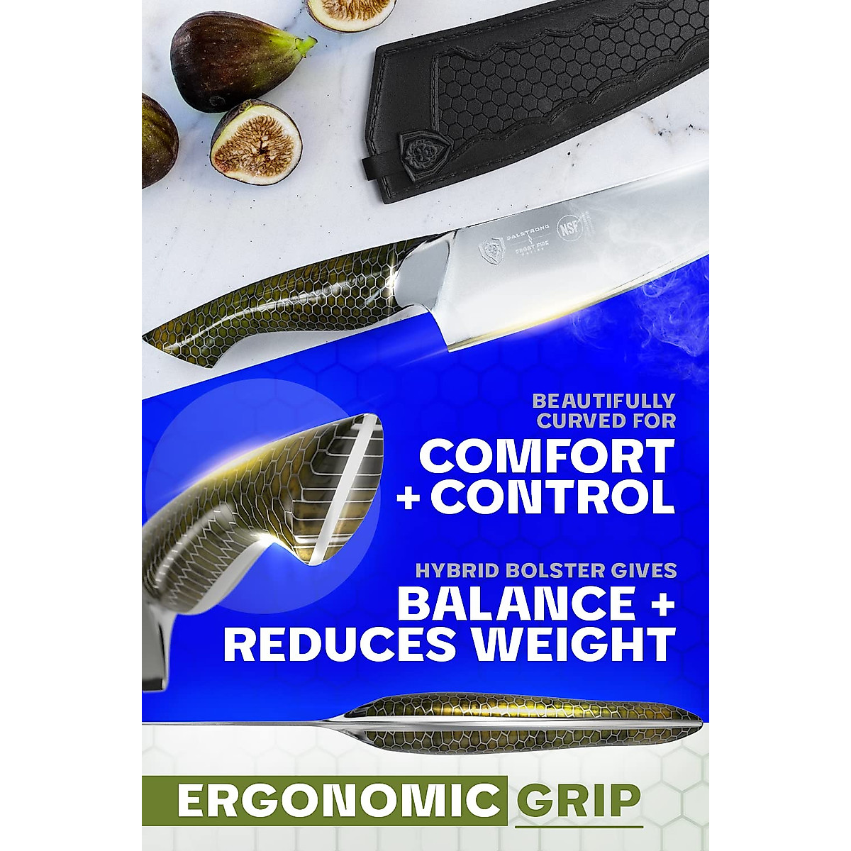 Dalstrong Chef Knife - 8 inch - Frost Fire Series - Glacial Lightning Edition - HC 10CR15MOV Stainless Steel Kitchen Knife - Sand Blasted Frosted - Dragon Skin Handle - Sheath - NSF Certified