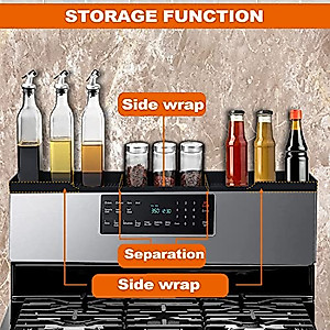 AWOKE Stove Top Shelf 30 Inch - Silicone Material Magnetic Shelf for the Stove - 3 Functional Partitions Kitchen Spice Rack Organizer - Black
